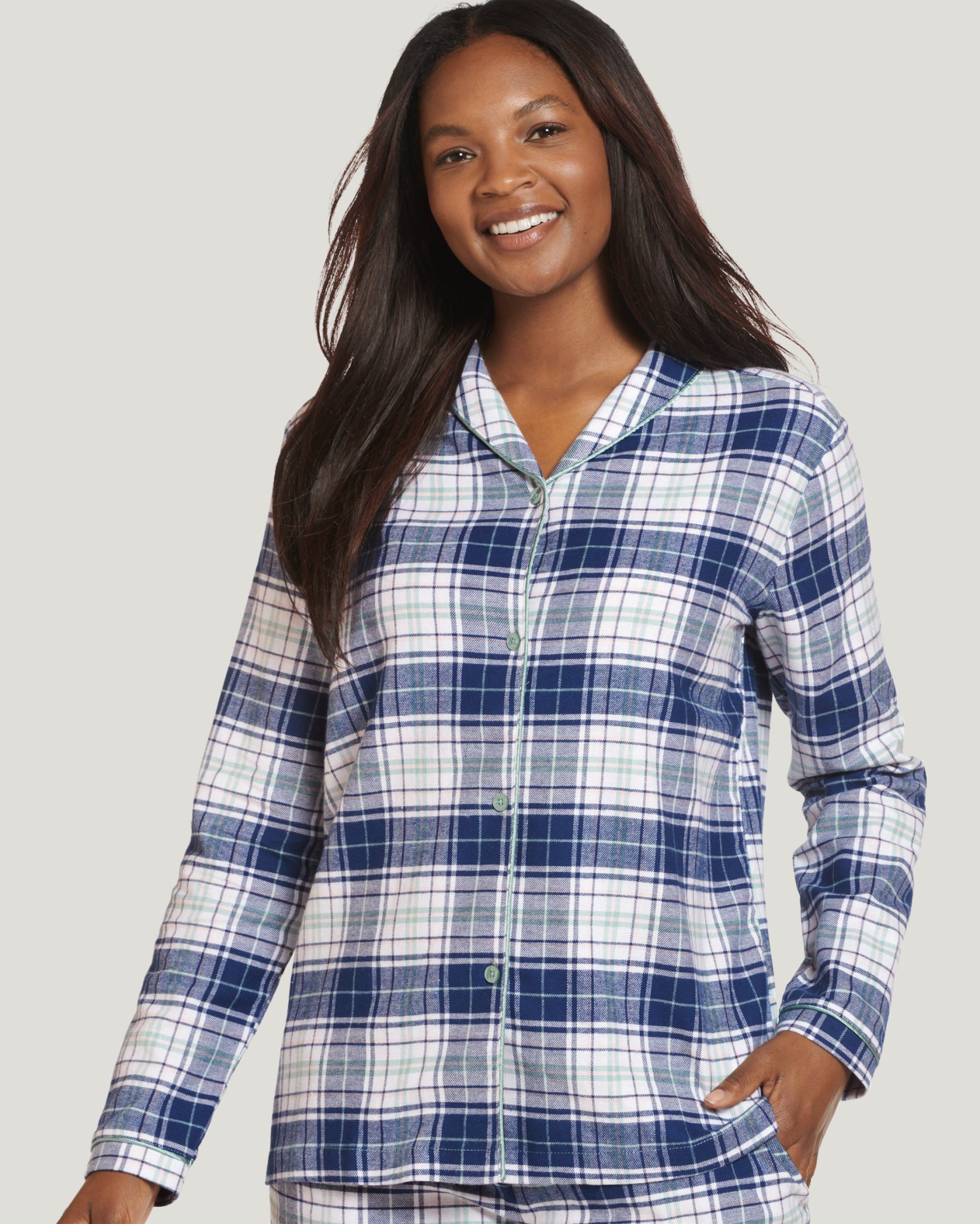 Flannel Notch Collar Top
